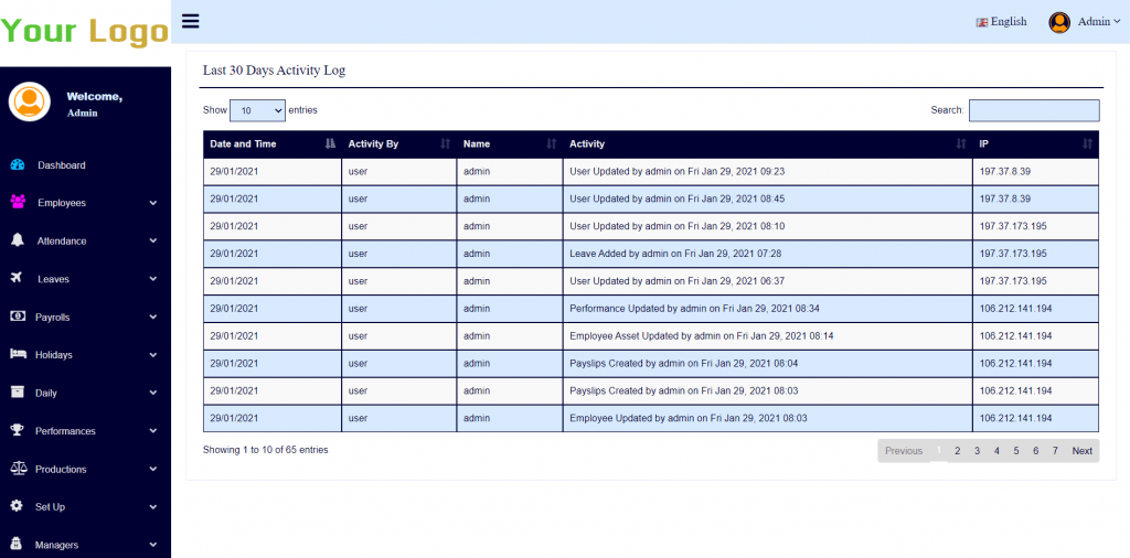 Employee Activity Log Management Software System
